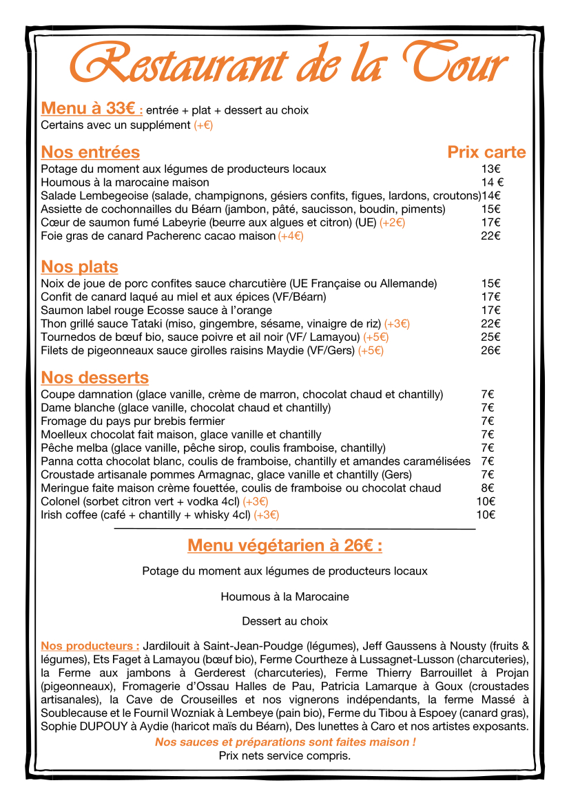 Menu :: RESTAURANT DE LA TOUR
