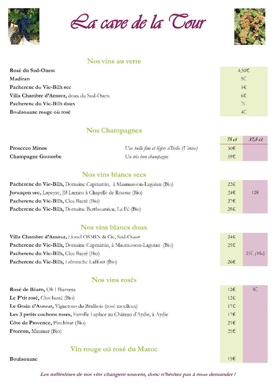 Menu :: RESTAURANT DE LA TOUR