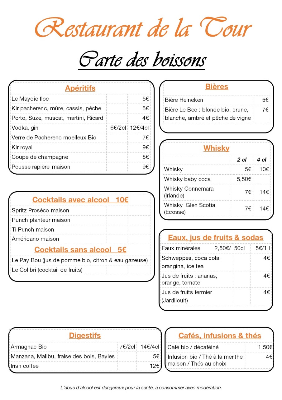 Menu :: RESTAURANT DE LA TOUR